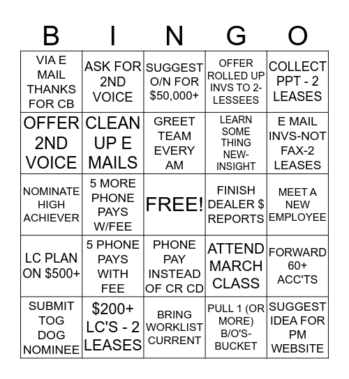PM BINGO - WEEK THREE Bingo Card
