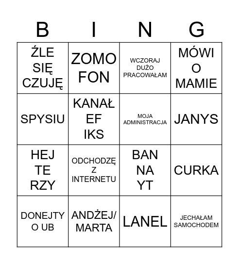 Untitled Bingo Card
