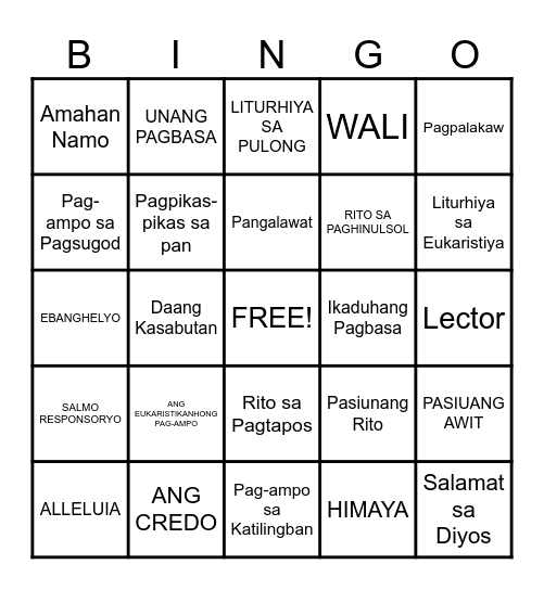 PARTS OF THE MASS Bingo Card