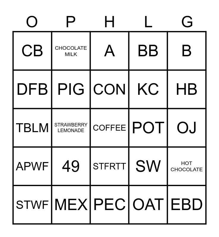 BREAKFAST BINGO Card