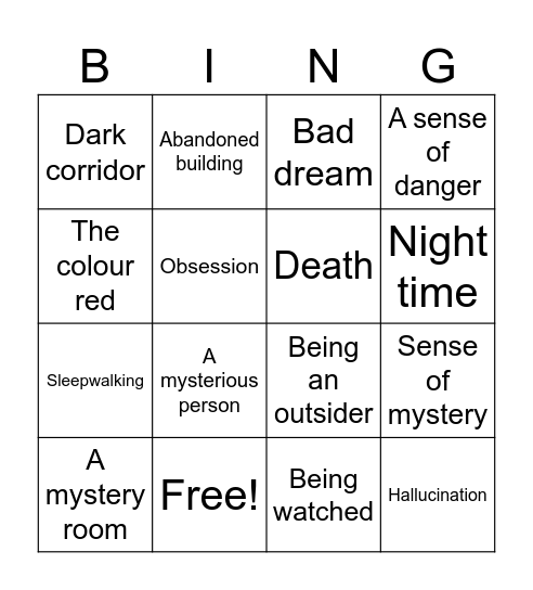 Gothic Rebecca Bingo Card
