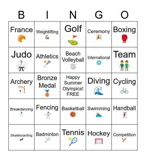 Summer Olympics BINGO Card
