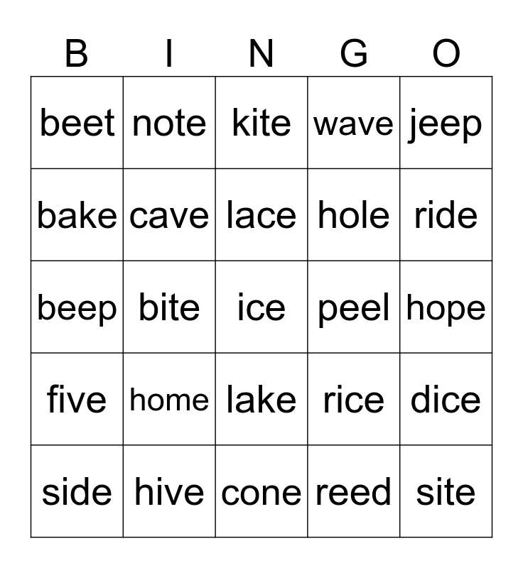 Long Vowels Bingo Card