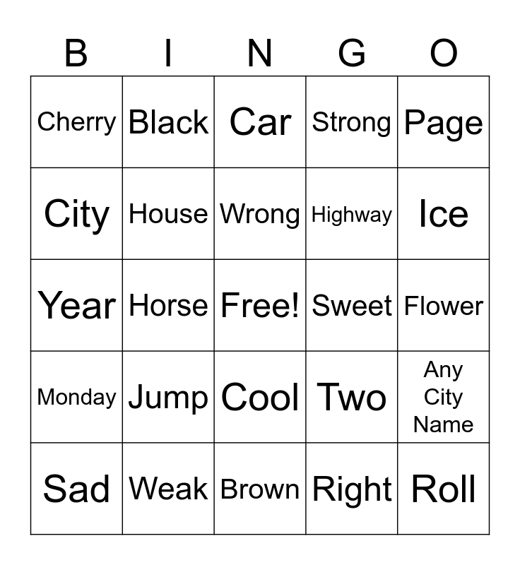 Music Lyrics Bingo Card