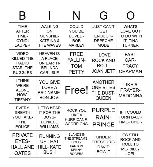 80's Part 1 Bingo Card