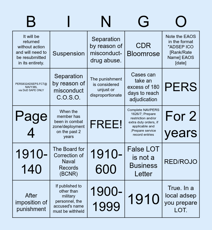 POST NJP Bingo Card