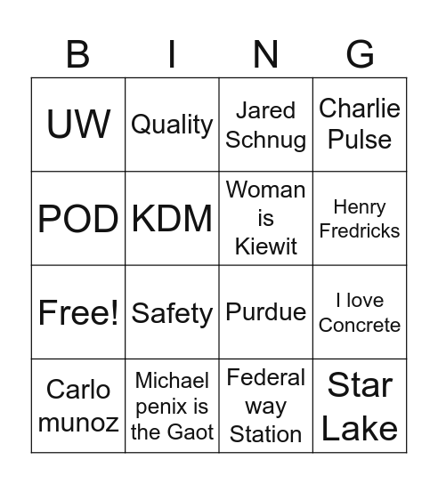 F200 PROJECT Bingo Card