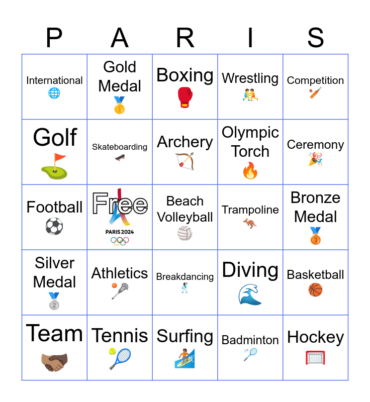FHI Summer Olympics Game Bingo Card