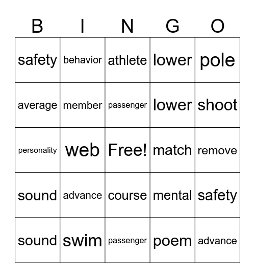 Unit 23 Bingo Card