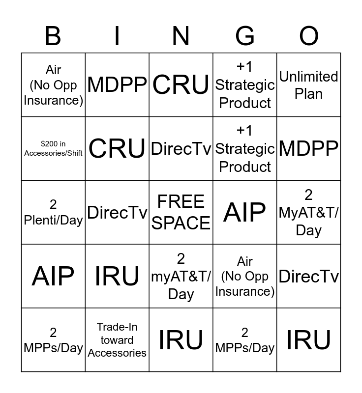 AT&T Bingo Card