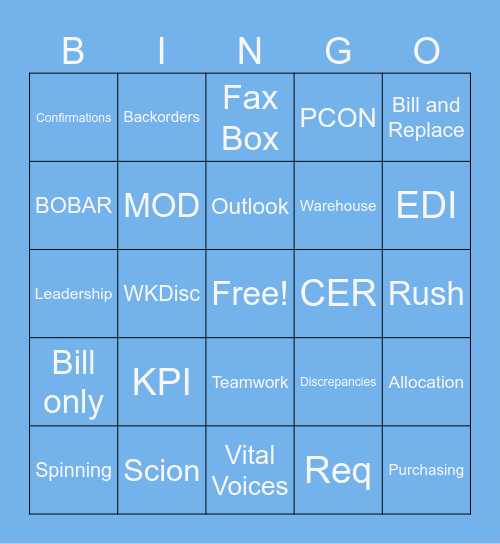 Virtual Speed Bingo Card