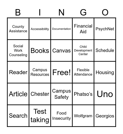Orientation Bingo Card