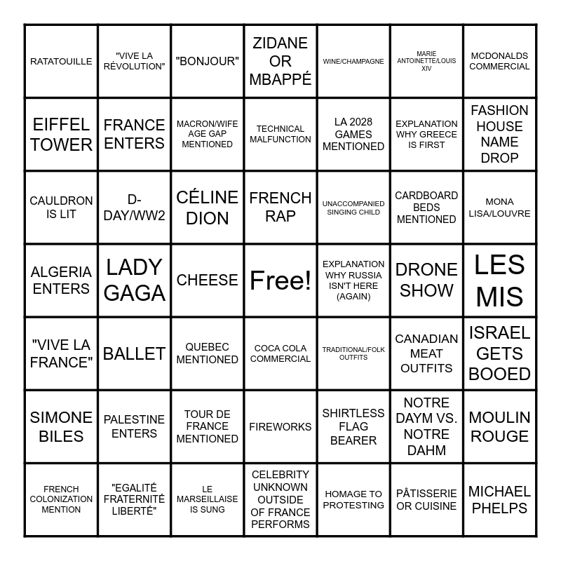 LES JEUX OLYMPIQUE DE PARIS SUPER BINGO Card