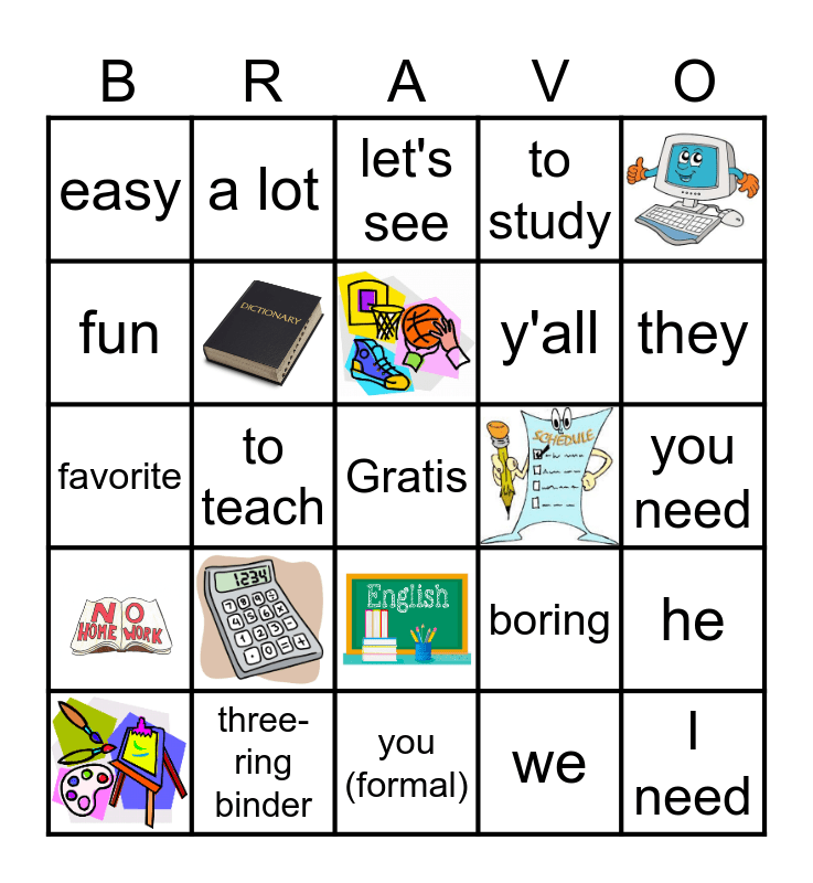 Realidades 1 Capítulo 2A Bingo Card