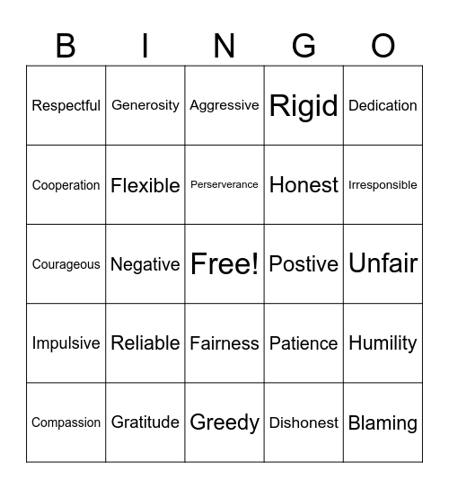 Traits for Teamwork Bingo Card