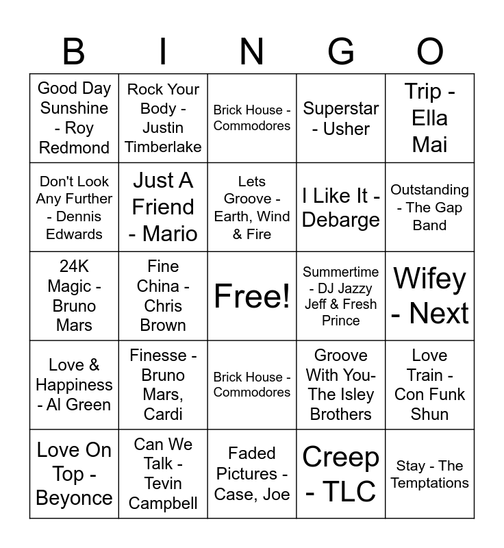 Musical Bingo Card