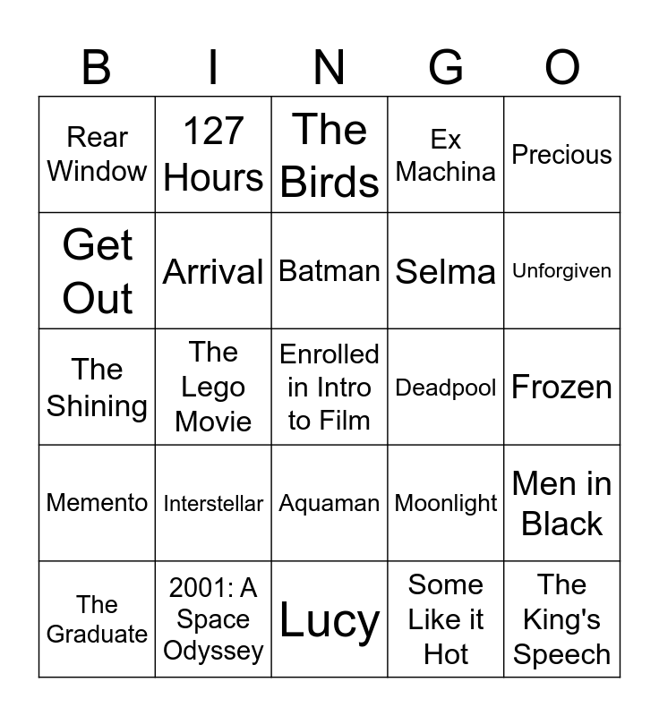 Intro to Film Bingo Card