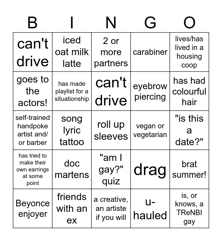 Brighton Queer Bingo Card