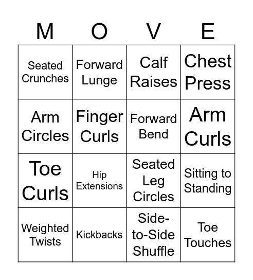 Exercise Bingo Card