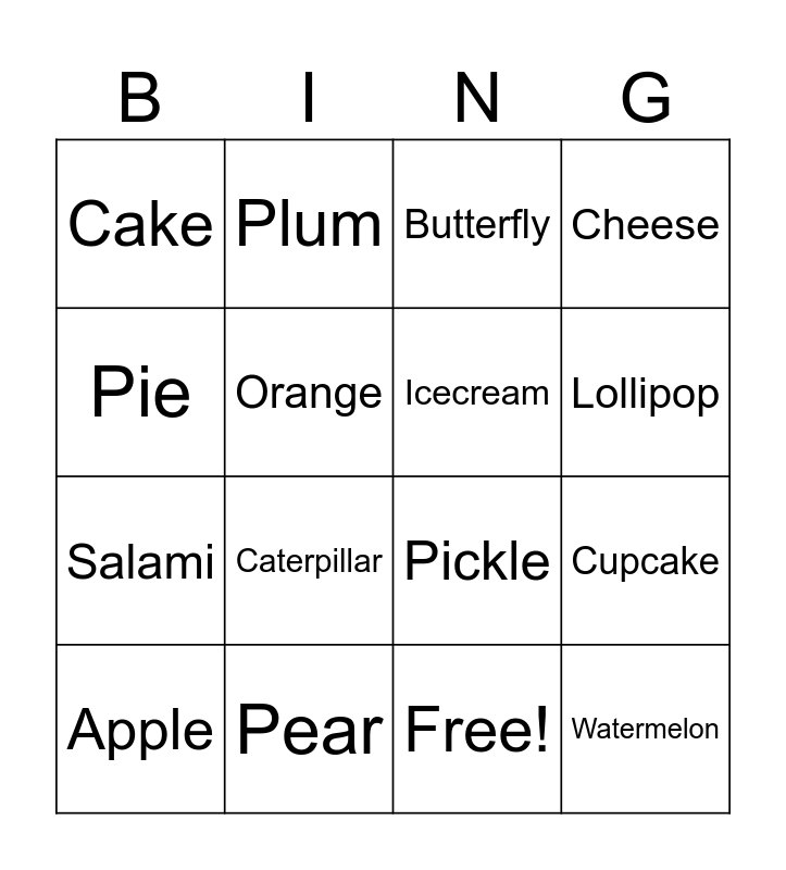 Hungry caterpilar Bingo Card