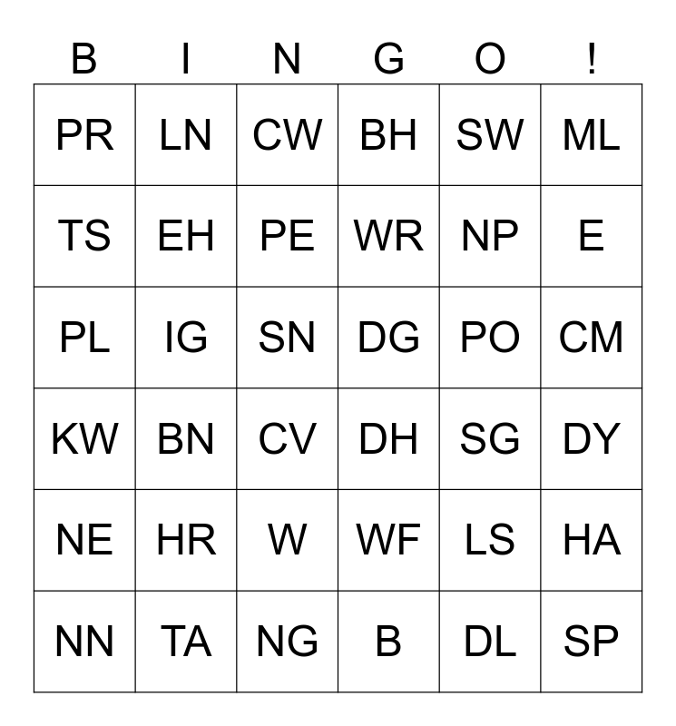Postcode Bingo Card