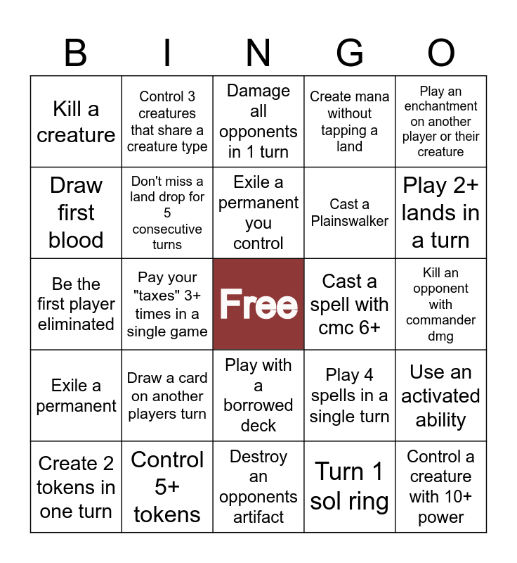 COMMANDER BINGO! Bingo Card
