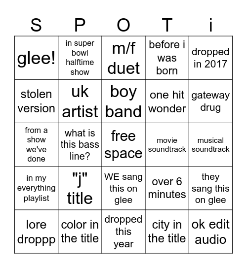 Spotify Bingo Card