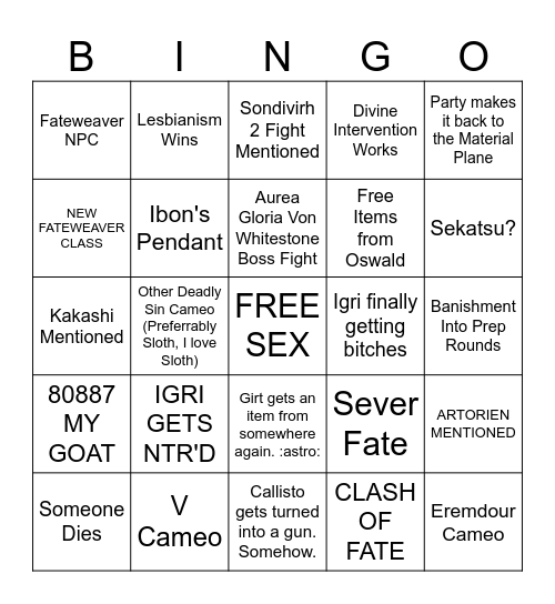 ASTRAL SEA SEX LETS GO Bingo Card