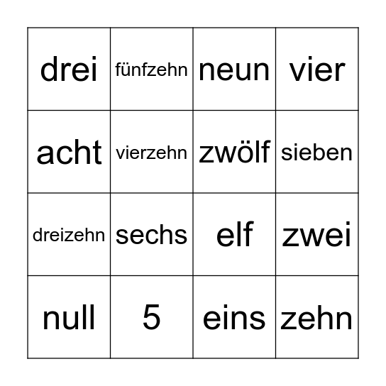 Zahlen Bingo Card