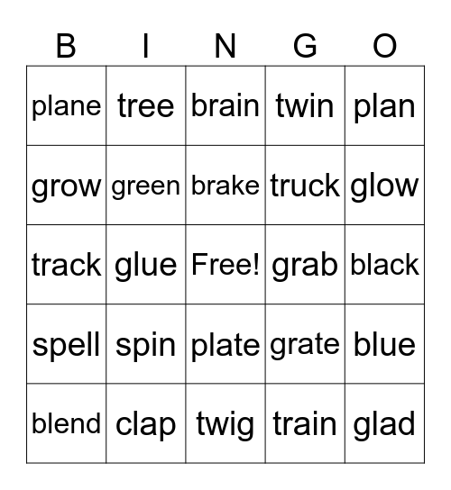Consonant Blend Bingo Card