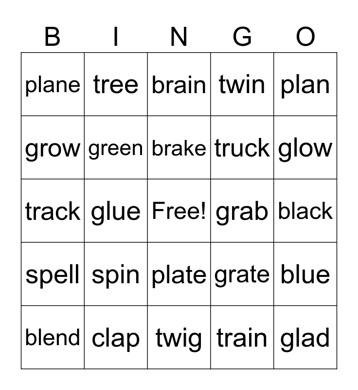 Consonant Blend Bingo Card