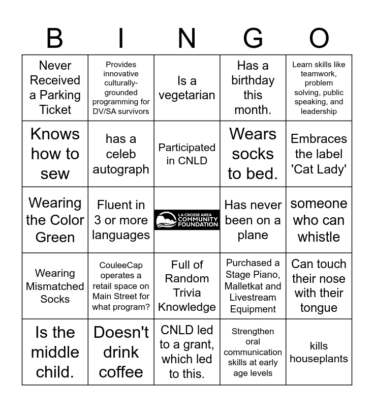 LACF Network and Sharing Bingo Card