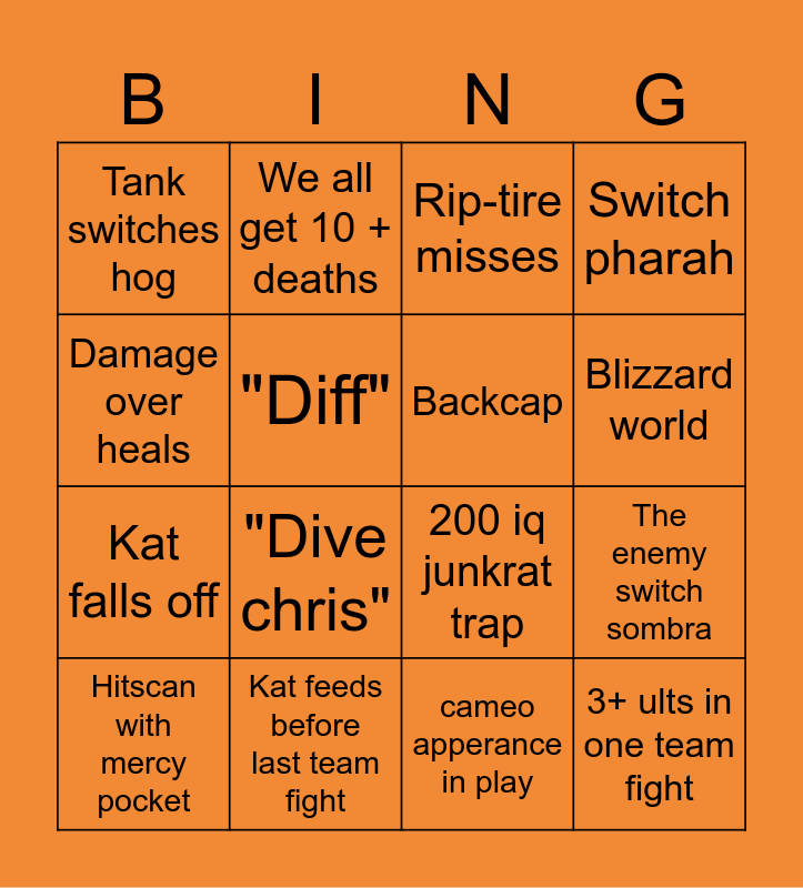 Competitive Bingo Card