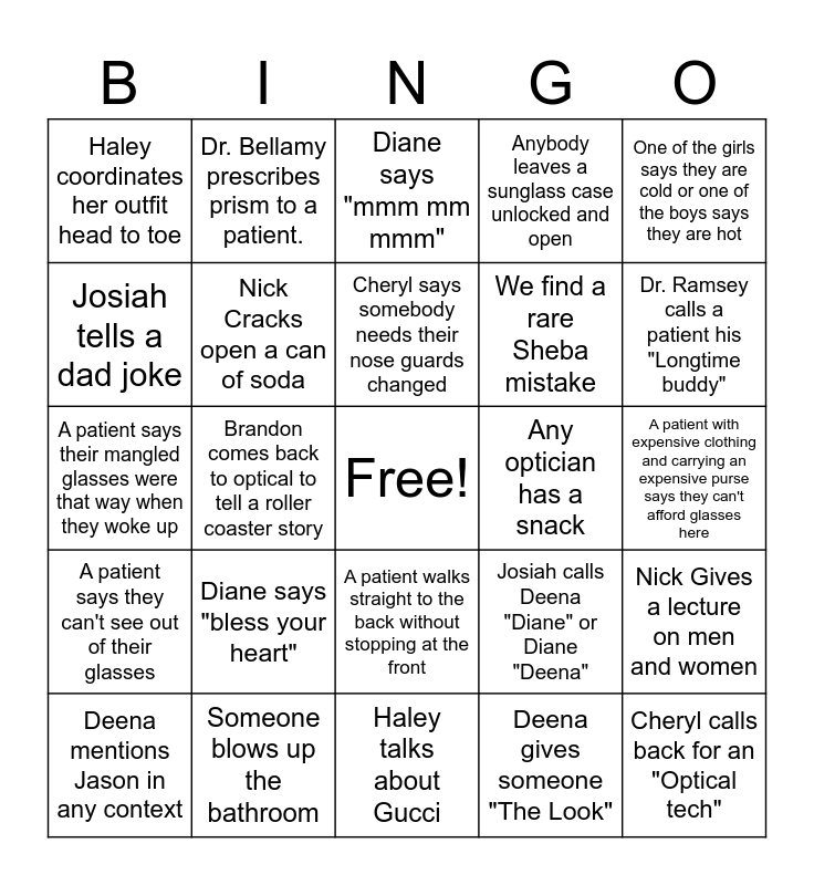 Optical Bingo Card
