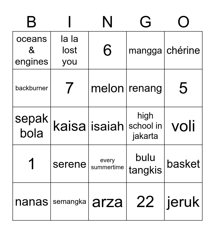 bingo swap Bingo Card