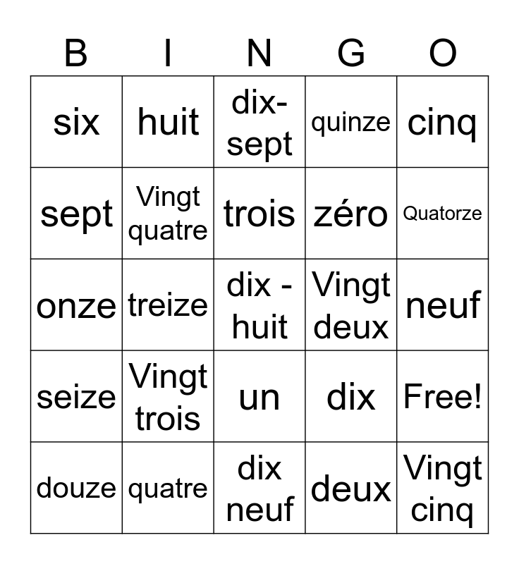 Les nombres Bingo Card