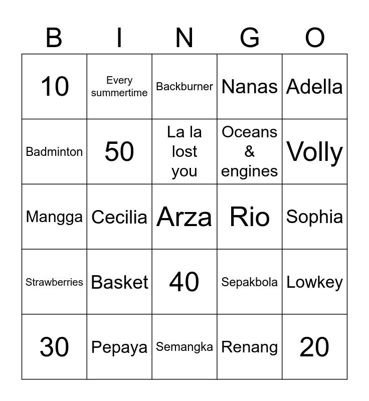 Bingo Swap Bingo Card