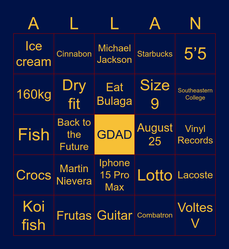 All About Bingo Card