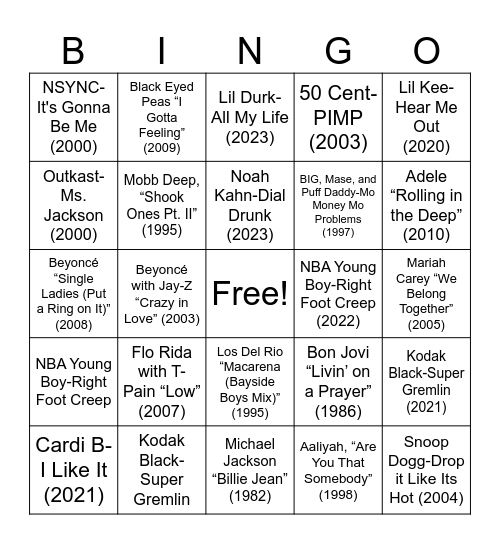 Music Bingo Card