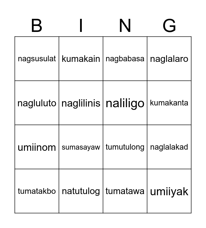 Filipino Bingo Game Bingo Card