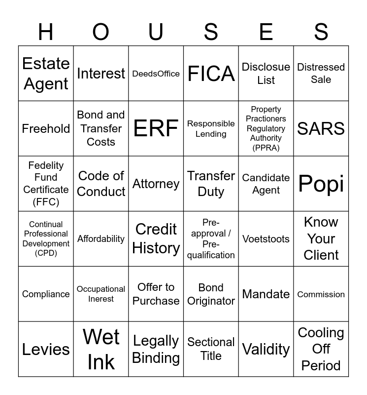 Property Bingo Card