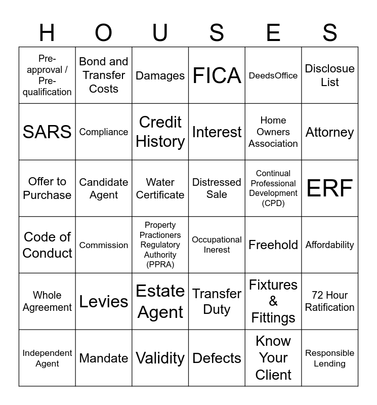 Property Bingo Card