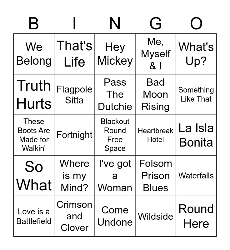 Music Bingo BLACKOUT round Bingo Card
