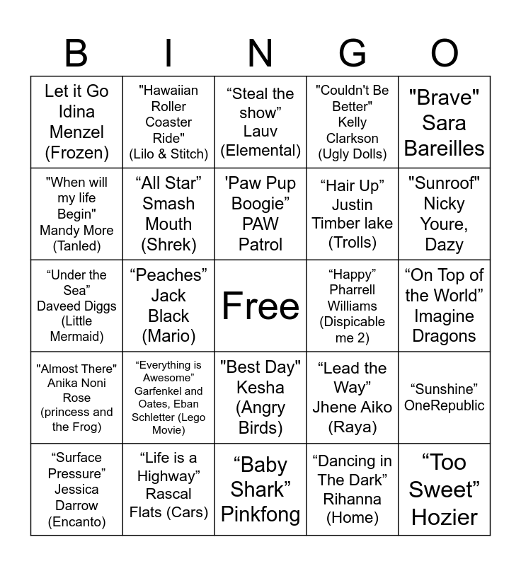 One Hit Wonder Bingo Card