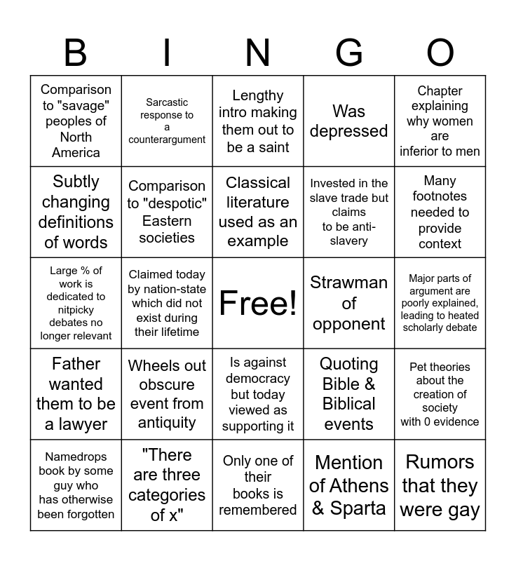 17th-19th Century Philosopher Bingo Card