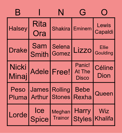 Artists Bingo Card