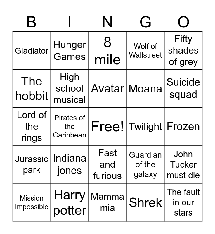 Movie Soundtrack Bingo Card