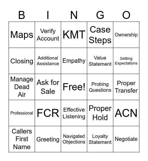 Quality Bingo Card