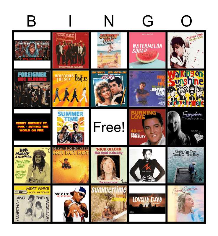 Hot Summer Music Bingo Card