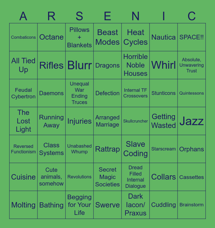 Arsenic's Trope Bingo Card